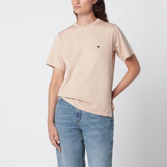 Max Mara Puderrosa T-Shirt aus Baumwolle mit Logostickerei
