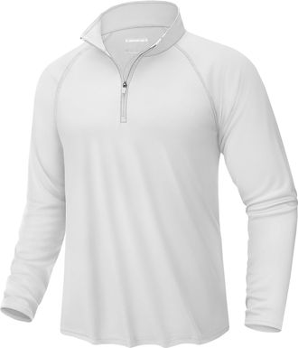 KEFITEVD UV Schutz Shirt Herren Langarm Weich Sport Oberteil Stretch Leicht Laufshirt Stehkragen Casual Freizeitshirt M&auml;nner Sommer Atmungsaktiv Rashguard UPF 