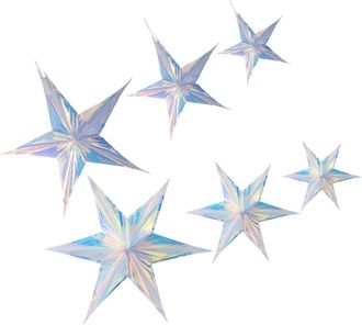 Healifty 6 St&uuml;ck Pentagramm Hexagramm Anh&auml;nger - 3 Gr&ouml;&szlig;en Sternf&ouml;rmige H&auml;ngedekoration f&uuml;r Weihnachtsbaum Party Wohnraum Bunte H&auml;ngeornamente f&uuml;r Fenster T&uuml;ren