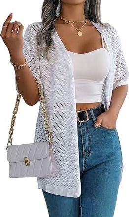 Generic Cardigan en Crochet pour Femme, léger, Ouvert sur Le Devant, Manches Courtes, Kimono en Tricot, Ample, ajouré, Style bohème, pour