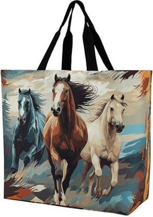 Generic Un Motif Avec Des Chevaux En Arri&egrave;re-Plan Sac Fourre-Tout Pliable Tote Bag Imperm&eacute;able Sac A Main Femmes Pour Voyage Universit&eacute; Gym