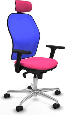 Piqueras y Crespo Gepolsterter B&uuml;rostuhl mit 3D-Armlehnen, h&ouml;henverstellbare Lendenwirbelst&uuml;tze und h&ouml;henverstellbares Kopfteil, Blau/Rosa