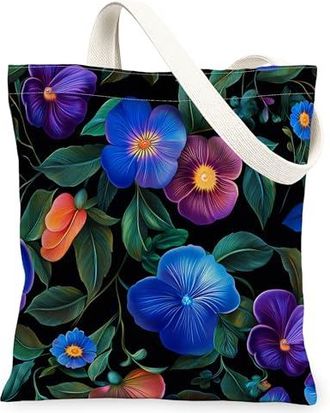 Generic Sac fourre-tout en toile de pervenche printani&egrave;re pour le shopping, 33 x 38 cm, motif floral r&eacute;tro vintage, sac d&eacute;picerie r&eacute;utilisable, sac d&eacute;picerie 