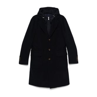 Eleventy Navy Blauer Wollmantel mit Paneelen - - Coats - Herren - Blau - 2XL