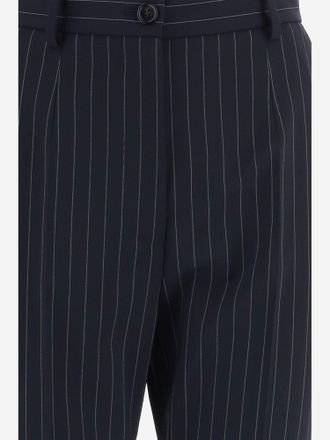 Dolce & Gabbana Striped Stretch Wool Trousers - Black