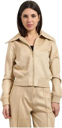 Guess Femme, Sweatshirts et sweats &agrave; capuche, Beige, Taille: 38 FR Lia Velvet Zip SweaT-shirt