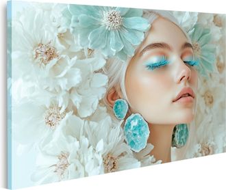 Islandburner Bild auf Leinwand Frau mit Blumen und türkisen Wimpern Bilder Wandbilder Poster