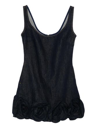 Self Portrait Indigo Denim 3d Flower Mini Dress