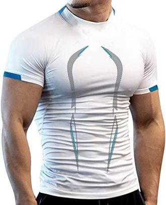 Generic Haut Sexy Homme Moulant, Tee Shirt Musculation Homme Grande Taille,Top à Blocs De Couleurs SéChage Rapide Chemisers Comfy Respirant Mode Blouses Casua