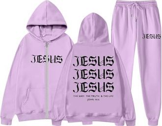 Generico Ensemble de surv&ecirc;tement 2 pi&egrave;ces pour femme avec sweat &agrave; capuche et pantalon de sport pour voyage, v&ecirc;tement confortable avec fermeture &eacute;clair, Violet 