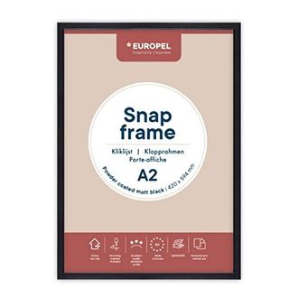 Europel leichte Klapprahmen DIN A2 mattschwarz pulverbeschichtet, Easy-Click System, Profil 25x11 mm, eloxierte Aluminium und blendfreie Schutzfolie, Außenmaß