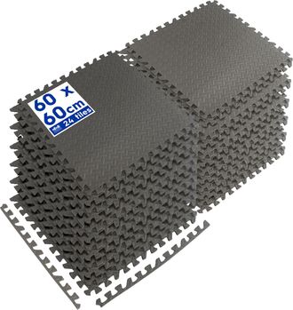 Harbour Housewares Eva-Schaumstoff-Fitnessmatten - 60 x 60 cm - 24 gro&szlig;e, Schwarze, strapazierf&auml;hige, rutschfeste Gummimatten f&uuml;r Fitness, Zuhause, Garage, Pool, Laufban