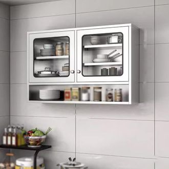 Generic K&uuml;chenh&auml;ngeschrank Mit T&uuml;ren Aus Sicherheitsglas 304 Wandschrank Aus Edelstahl Verstellbare Einlegeb&ouml;den Magnetverschluss Mehrzweckschrank F&uuml;r Bad Und