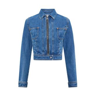 Marine Serre Figurbetonte Cropped Trucker-Jacke - - Jackets - Damen - Blau - L