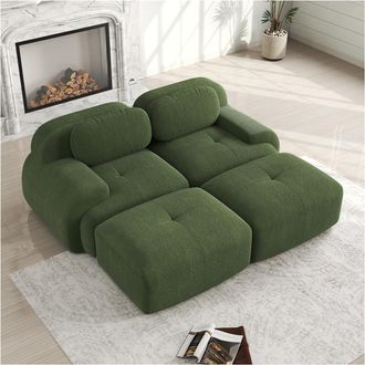 Generic Modulares Schlafsofa mit Ottomane, 3-Sitzer, modulares Cord-Sofa, ohne Montage, for Wohnzimmer, rahmenloses Sofa, mit gebogenen Armlehnen(Verde,2S+2)