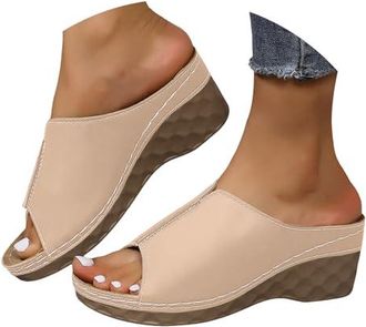 Generic Sandales compens&eacute;es basses pour femme - Confortables - Soutien de la vo&ucirc;te plantaire - Sandales orthop&eacute;diques &agrave; bout ouvert - Large largeur - Style bo