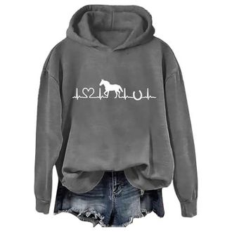 Generic Sweat &agrave; capuche de Saint-Valentin pour femme 2026 tendance automne 2024 imprim&eacute; coeur cheval col rond chemise d&eacute;contract&eacute;e grande taille pour amoureux