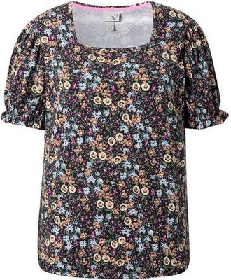 Ulla Popken T-Shirt T-Shirt Bl&uuml;ten R&uuml;schen Carr&eacute;-Ausschnitt Halbarm
