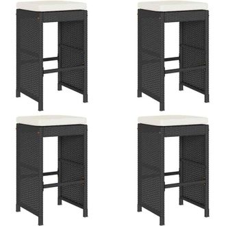 vidaXL Garten-Barhocker mit Kissen 4 Stk. Schwarz Poly Rattan - Vidaxl