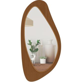 HOMCOM Miroir mural - HOMCOM - asym&eacute;trique - cadre en bois - 91,5 x 45 cm - effet bois naturel