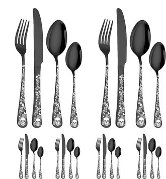 Generic 6-teiliges Geschirr-Set, K&uuml;chenbesteck-Set, Edelstahl-Besteck-Set, Totenkopf-Muster, Edelstahl-Geschirr-Set - Premium-Essgeschirr-Set, Besteck f&uuml;r die