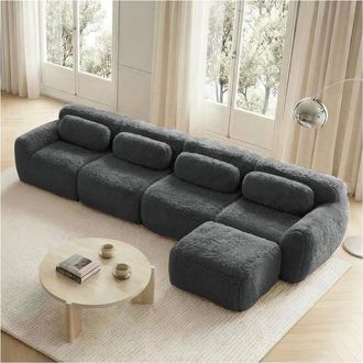 Generic Modernes 2-Sitzer-Sofa, modulares Sofa, rutschfeste Basis, mit 2 Kissen, extra breite ergonomische Armlehnen,for Lesen und Arbeiten(Gris+Peluche+4 Pla