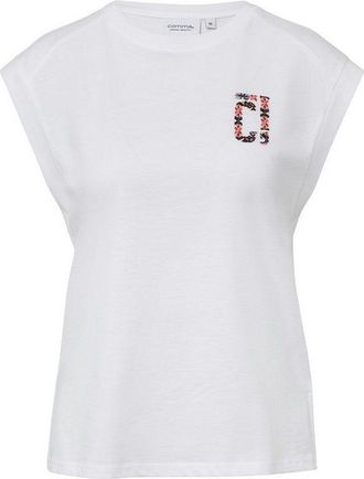 Comma Kurzarmshirt T-Shirt Baumwoll-T-Shirt im Regular Fit mit Stickerei und seitlichen Schlitzen