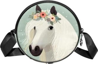 Generic Sac &agrave; bandouli&egrave;re rond rond pour femme, beau cheval avec fermeture &eacute;clair et bretelles r&eacute;glables