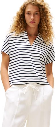 Tommy Hilfiger Damen Poloshirt Kurzarm Lyocell Tipping Open ohne Knopfleiste, Mehrfarbig (Breton/ECU/Dark Night Navy), XL