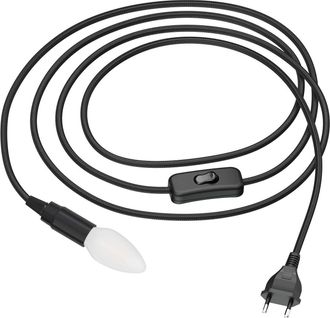 LEDs Com Textilkabel LEHA mit Stecker und Schalter schwarz 3 m inkl. E14 LED Lampe matt 4,066W 424lm, warmweiß