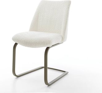 DELIFE Freischwinger Elso-Flex Bouclé Weiß Freischwinger flach Effektfinish Titan Taschenfederkern, Esszimmerstühle