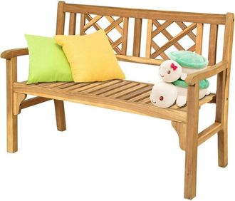 Costway Costway - Banc de Jardin en Bois dAcacia Certifié fsc 120x56x90 cm à 2 Places Dossier Incurvé et Accoudoirs pour Terrasse Balcon ou Jardin