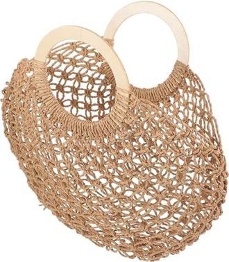 Frcolor Sac Cabas Paille Femme &eacute;t&eacute; L&eacute;ger Tiss&eacute; Main Bois Sac Plage Original pour Voyage et Quotidien Mode Rond Raphia Naturel