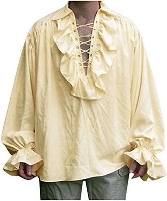 Generic Chemise habill&eacute;e &agrave; manches bouffantes pour homme, chemise &agrave; volants pour homme, chemises de qualit&eacute; sup&eacute;rieure, confortables et l&eacute;g&egrave;res, respirantes, 