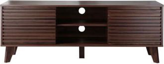 Calicosy Meuble TV 2 Portes Coulissantes - Décor Bois Noyer - Panneaux De Particules - Portes Effet Bois Lamé - 5 Pieds - Salon Ou Chambre - Style Exotique - L