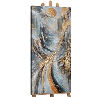 Yohji Yamamoto Art Abstrakte Bilder kunst Gemälde auf Leinwand handgemalt mit gold akzenten Wandbild Wohnzimmer modern Wohndekor Bilder Büro echte Kunst 115x50 cm