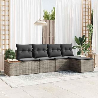 vidaXL Vidaxl - Set Divano Da Giardino Con Cuscino 5 Pcs Grigio Poly Rattan