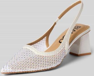 Bianco Pumps mit Ziersteinbesatz und Blockabsatz