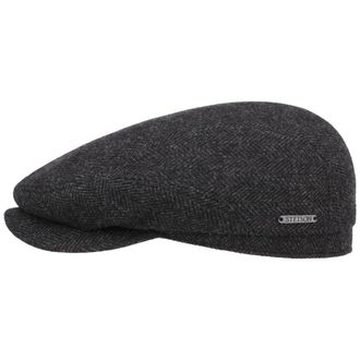 Stetson Belfast Flatcap Schieberm&uuml;tze Herrenkappe Herringbone mit Innenfutter Baumwolle Herbst Winter schwarz-grau 62 cm