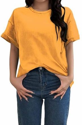 Generic T-shirts surdimensionn&eacute;s &agrave; manches courtes et col rond pour femme - Hauts d&eacute;t&eacute; d&eacute;contract&eacute;s et amples - T-shirts basiques tendance au quotidien, Orang