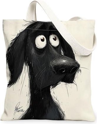 Generic Sac fourre-tout amusant en toile motif chien de l&eacute;vrier 33 x 38 cm, sac d&eacute;picerie r&eacute;utilisable pour femme, motif animal de compagnie, d&eacute;coration cadea