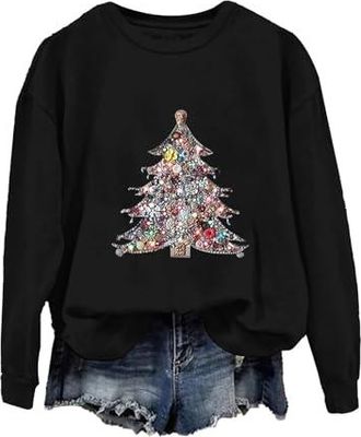 Generic Sweat-shirt de No&euml;l confortable pour femme - Pull darbre de No&euml;l brillant - Chemise graphique &agrave; manches longues - Chemisier d&eacute;contract&eacute; &agrave; manches long