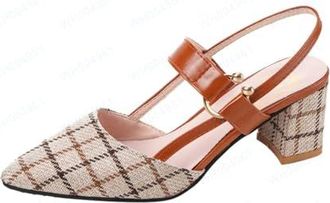 Generic Sandales &agrave; bout ferm&eacute; pour femme &agrave; talon haut et bout pointu - Sandales tendance &agrave; carreaux avec bride arri&egrave;re - Sandales &eacute;l&eacute;gantes et habill&eacute;es - Cha