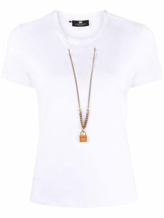Elisabetta Franchi t-shirt &agrave; d&eacute;tail de cha&icirc;ne - Blanc