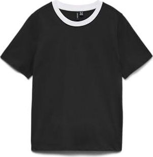 Vero Moda Vero Mode Top T-Shirt Femme Col Rond Manches Courtes Coupe Normale, Couleurs:Noir, Taille:XL