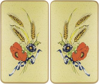 WENKO Herdabdeckplatte Universal Mod. Kornblumen, h&ouml;henverstellbar f&uuml;r alle Herdarten, Schneidebrett und Spritzschutz, Glas, 30 x 52 cm, 2-teilig