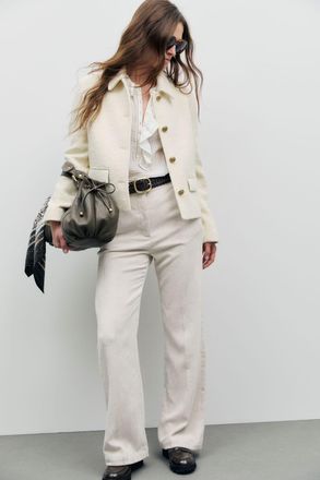 Gerard Darel Veste en tweed uni &agrave; col - JUDIT - Ecru