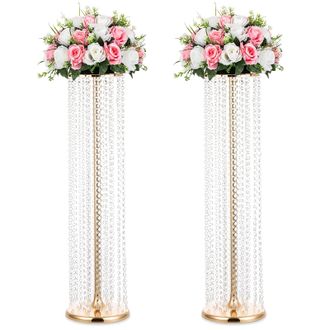 Nuptio Nuptio 2 Stücke Blumenständer Hoch Gold 90cm Kristall Hochzeit Mittelstücke Vase Metall Blumen Vasen für Party Tischdekorationen Elegante Massenhochze
