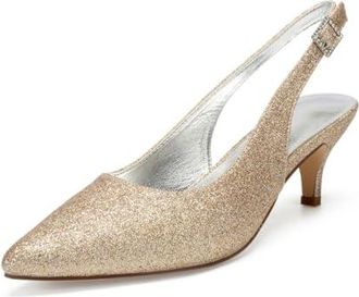 Generic Chaussures De Mariage Femme Petits Talons Élégantes Bout Pointu Mariée Chaussure À Talon Confortable Et Classique 6Cm,Champagne,38 EU