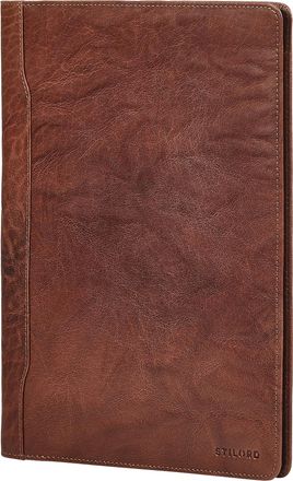 STILORD Kaden Schmale Dokumentenmappe A4 Leder-Mappe Groß Konferenzmappe Vintage Echtleder Aktenmappe für Meeting Büro Business mit 2 Kartenfächern und 4 Stif